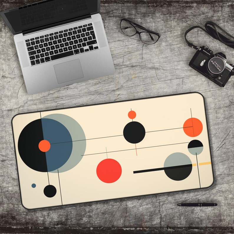 Atomic Design Desk Mat Mid Century 1940s Design Circles Gamer Mouse Pad ...