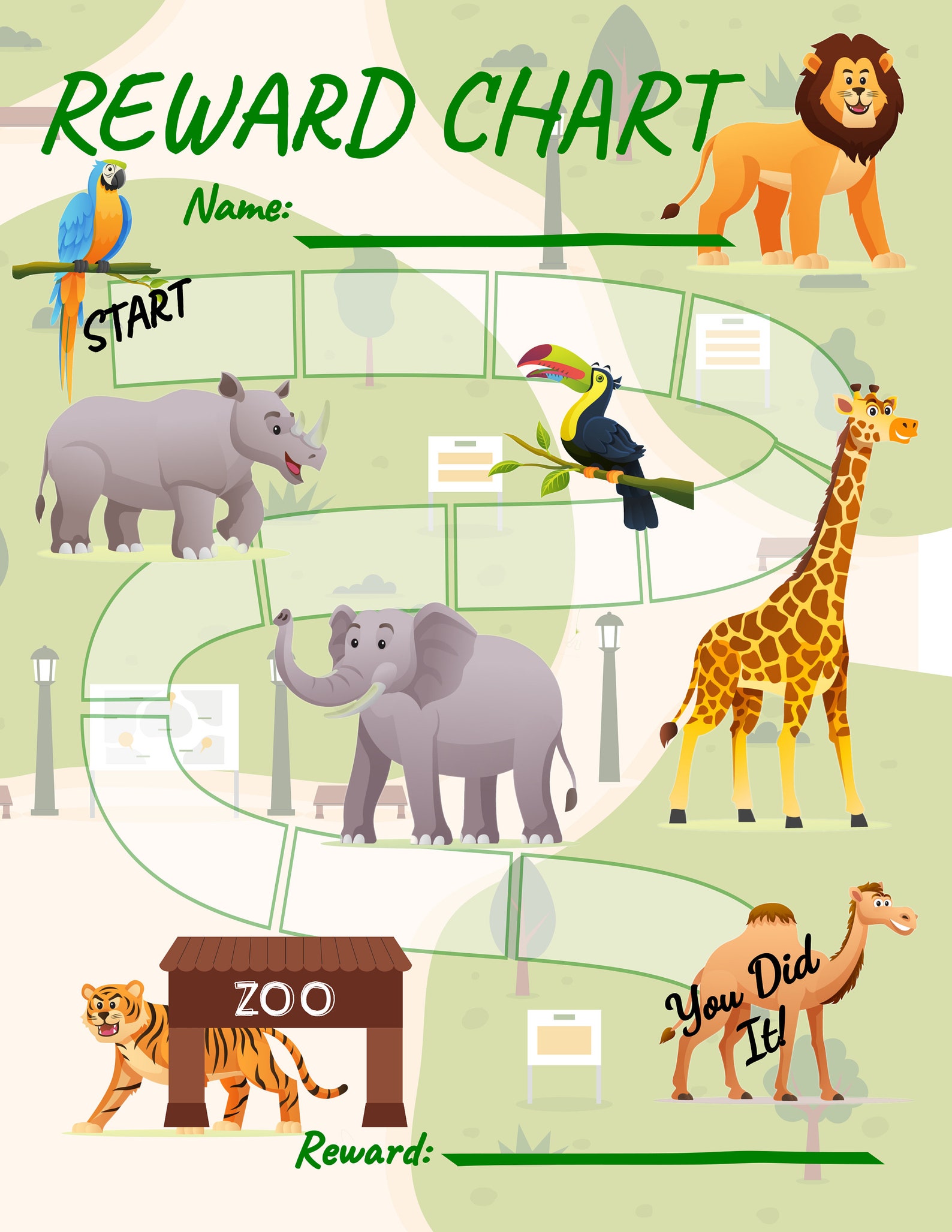 Zoo Reward Chart Kids Girl Boy Tracker Chores Encouragement Potty ...