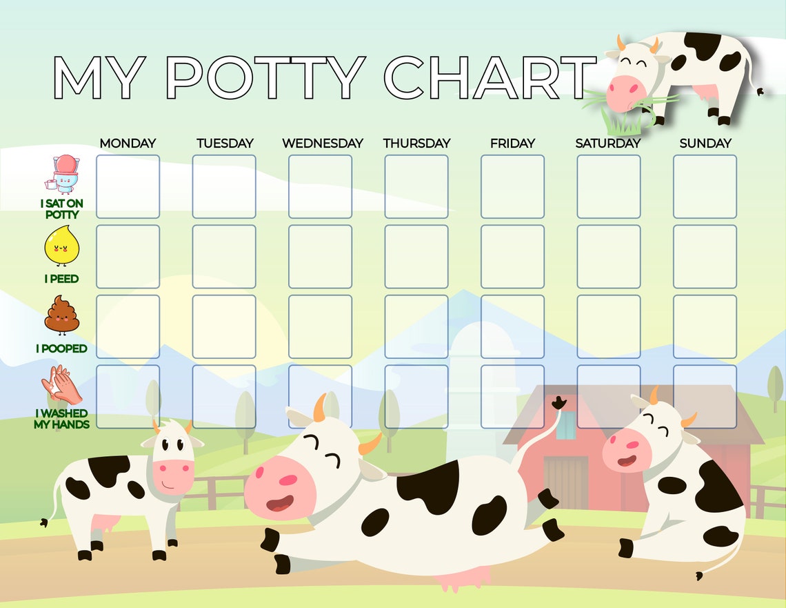 Best Cow Potty Training Chart Printable Cute Fun Colors Instant ...