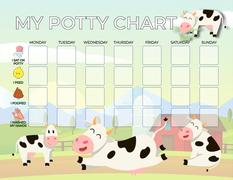 Best Cow Potty Training Chart Printable Cute Fun Colors Instant ...