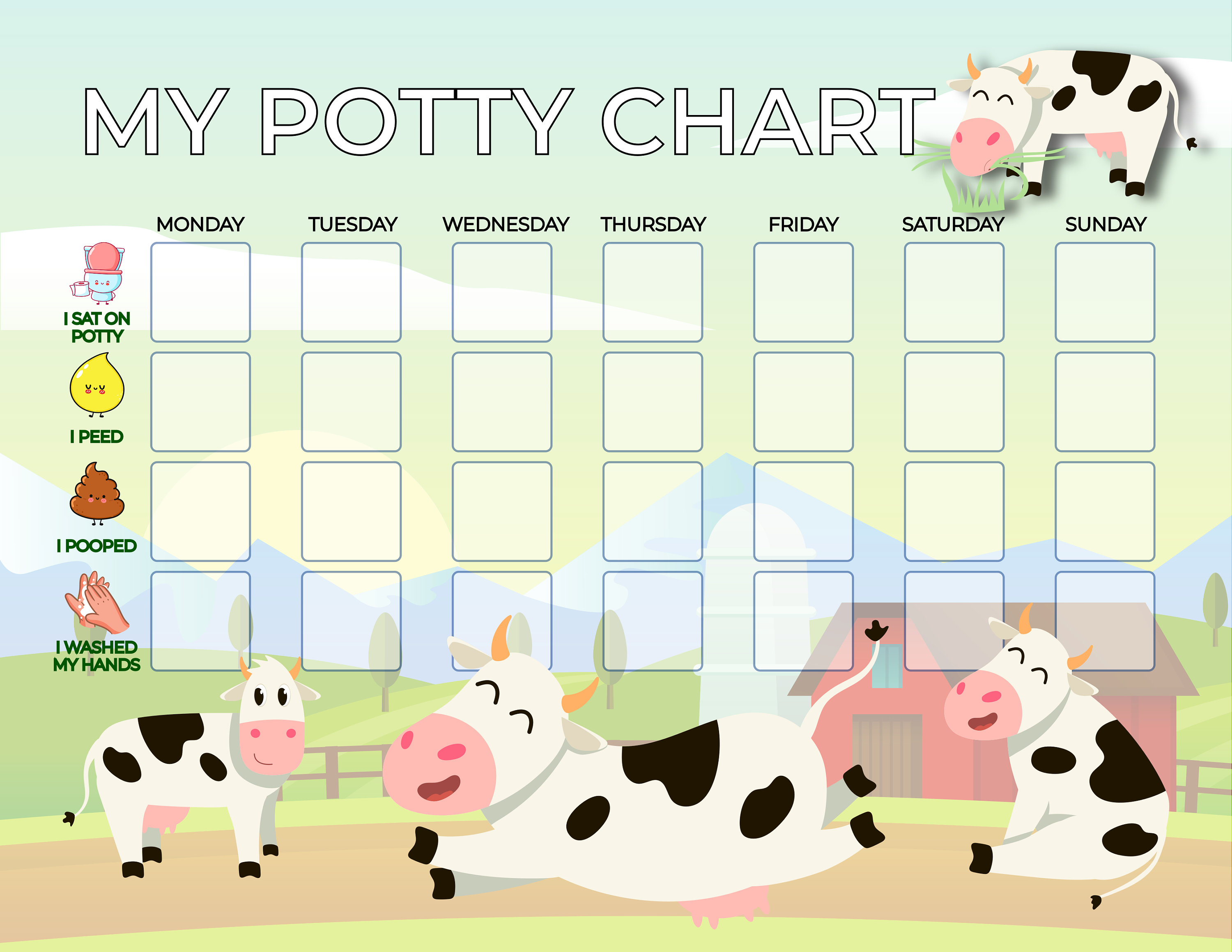 Best Cow Potty Training Chart Printable Cute Fun Colors Instant ...