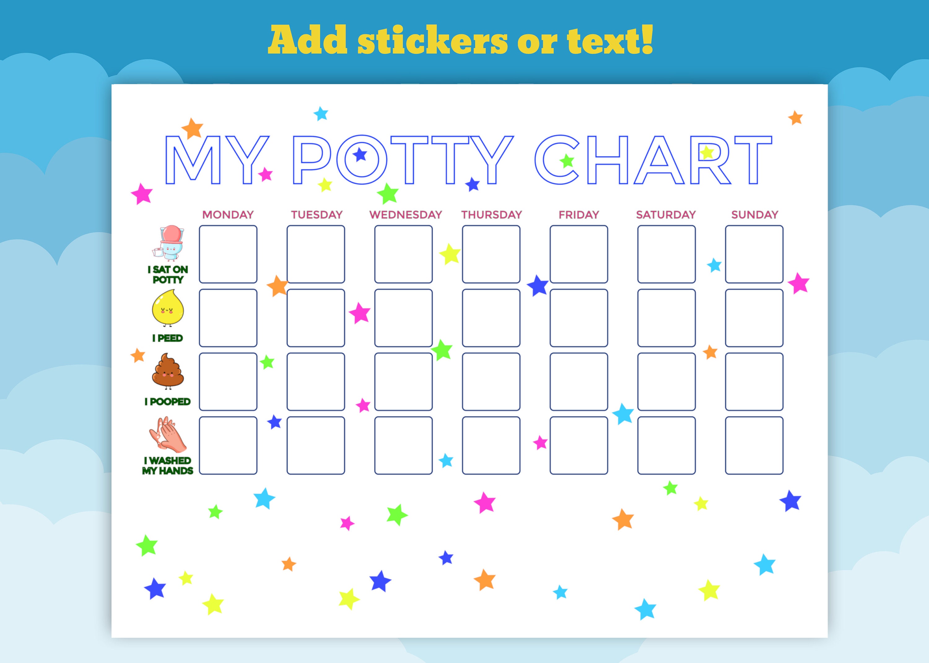 Stars Potty Training Chart Printable Cute Fun Colors Instant Download ...