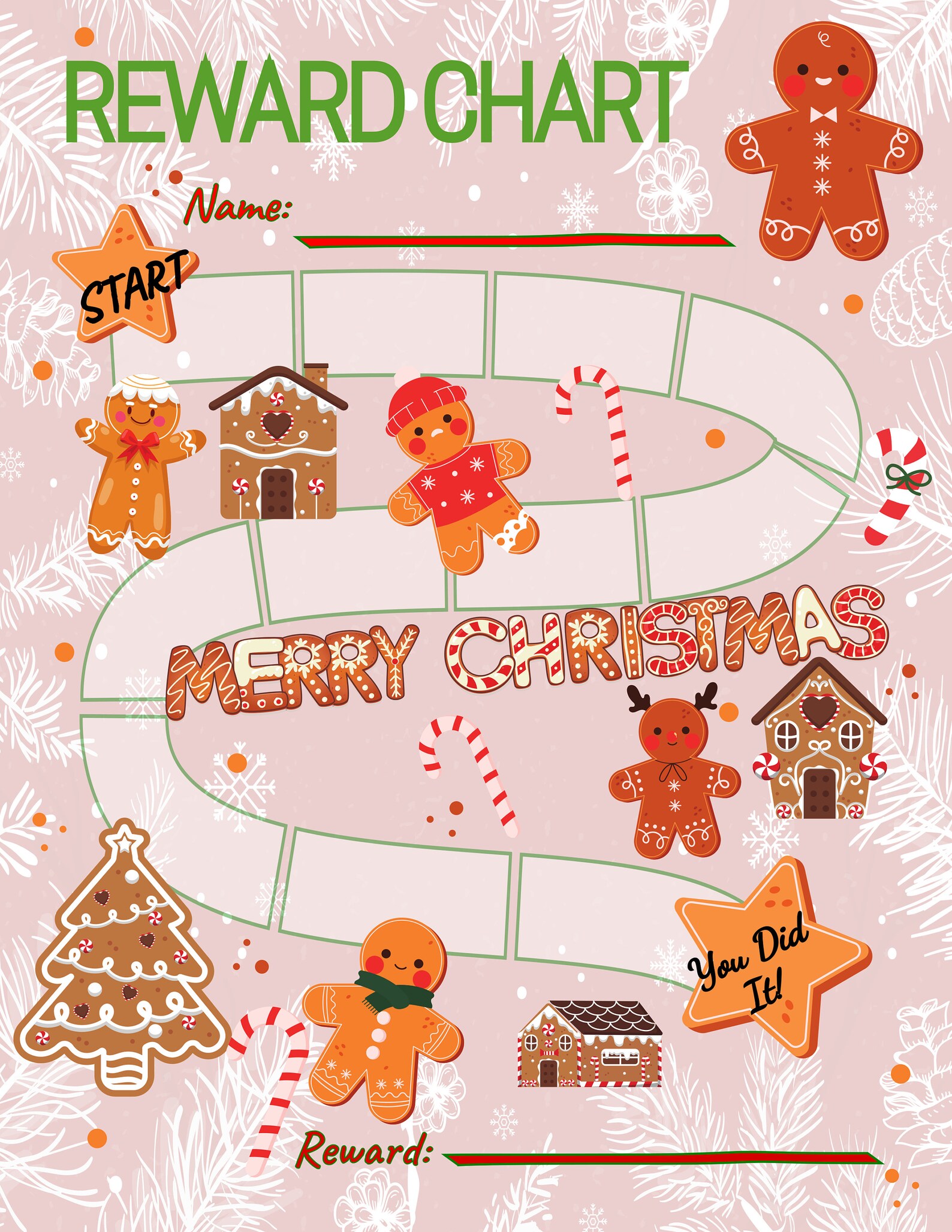 Christmas Reward Chart Kids Tracker Chore Encouragement Potty Xmas ...