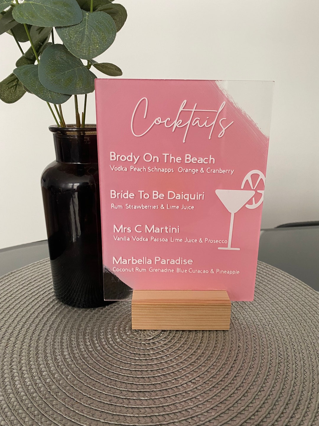 Cocktail Menu 20cm Table Sign, Acrylic Table Sign, Party Decoration ...