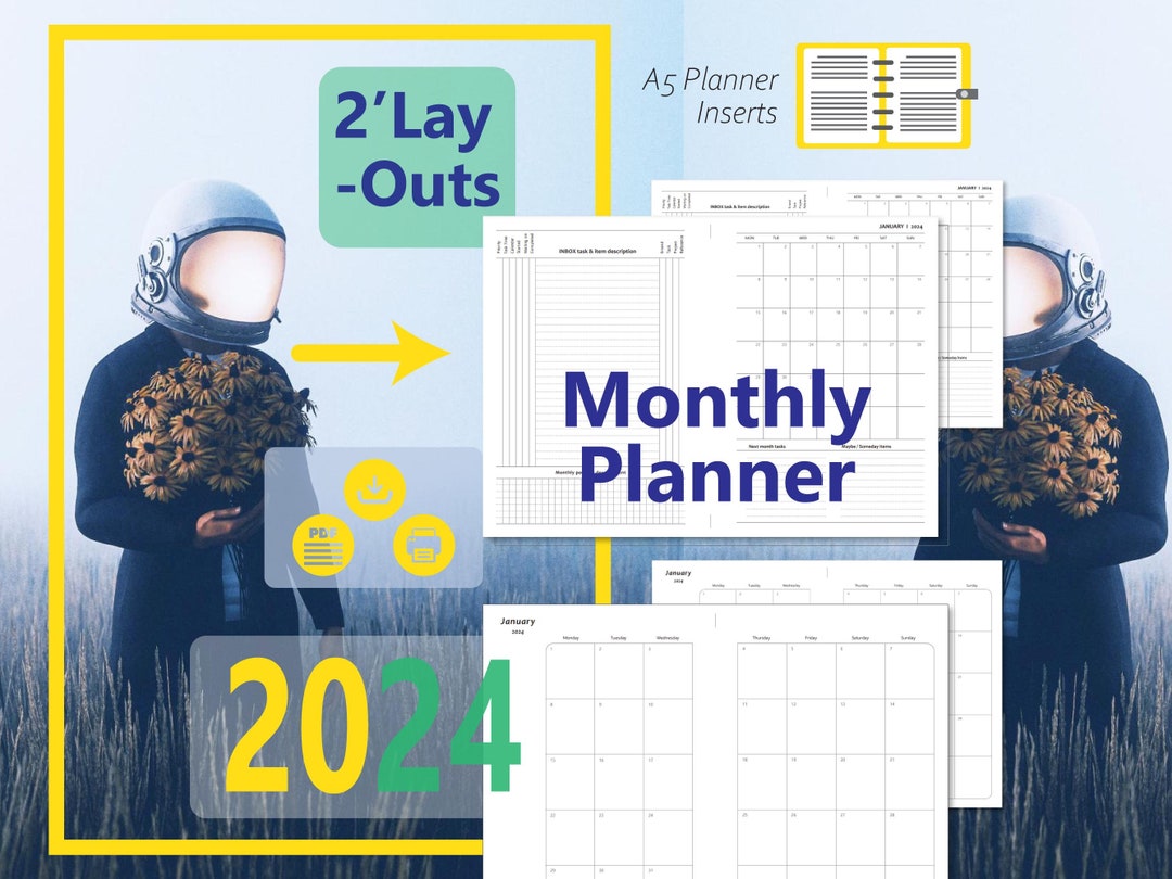2024 Monthly Planner Printable A5 Dated Months PDF Insert - Etsy