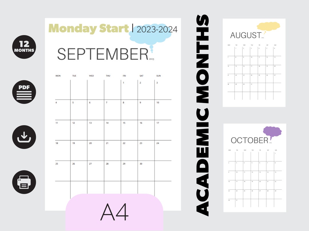 Student Planner: 2023-2024 Academic Year Monthly Calendar - Etsy