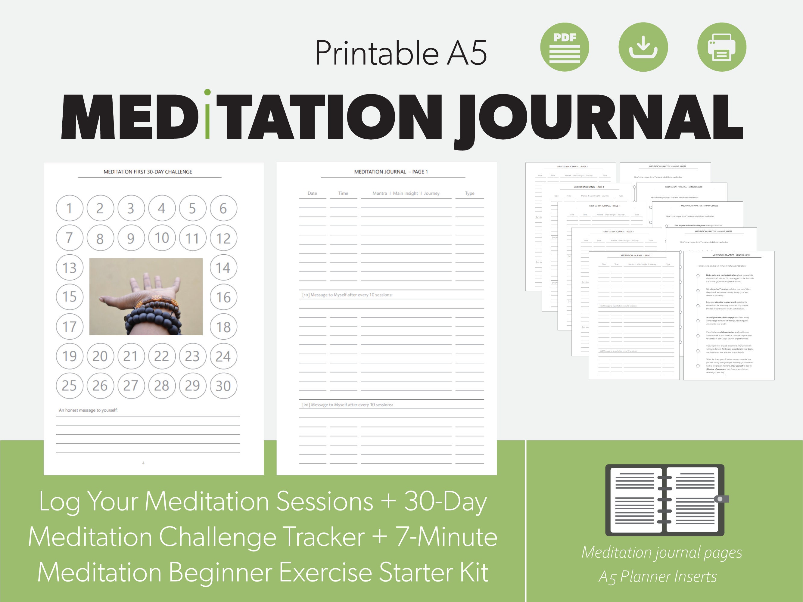 Printable Meditation Journal, Planner Insert Pages PDF A5, Mindfulness ... Printable Meditation Journal, Planner Insert Pages PDF A5, Mindfulness ...