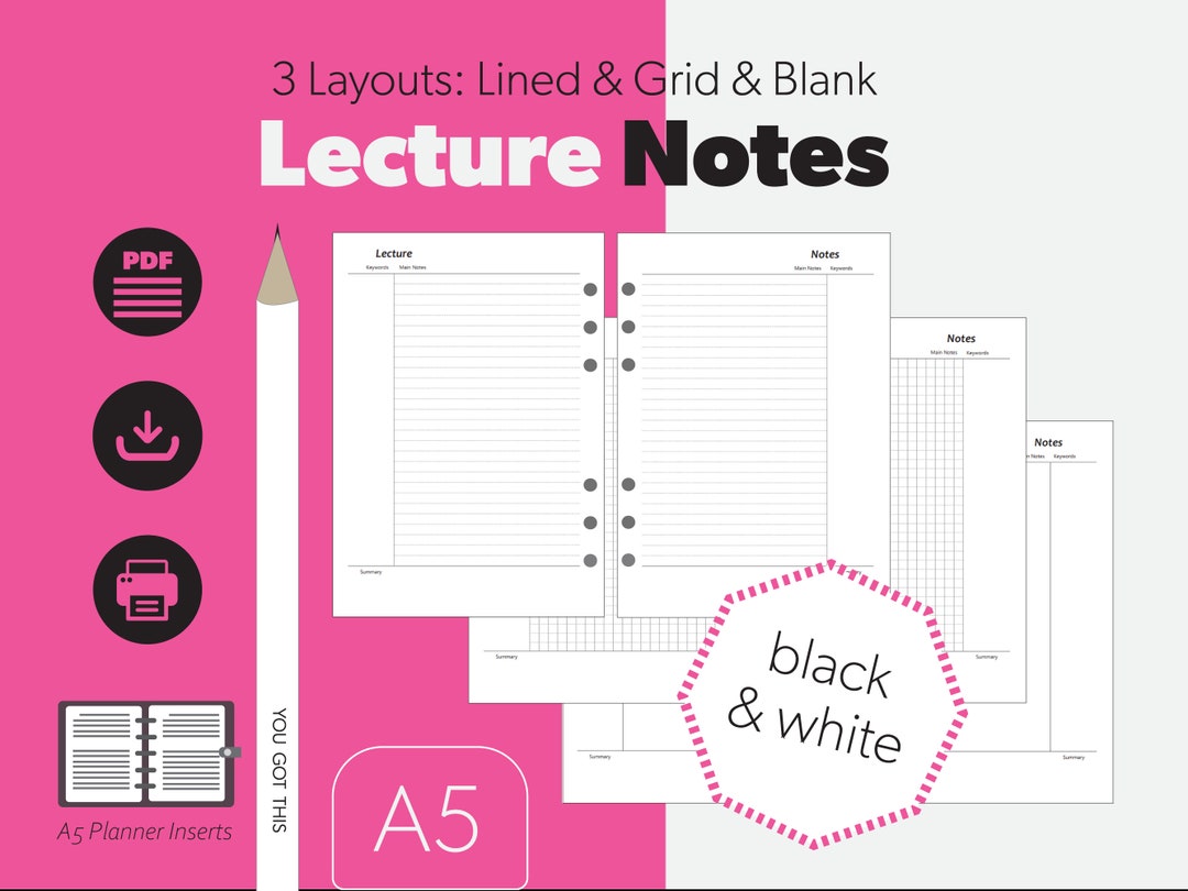 Printable Lecture Notes Cornell Method for College Student - Etsy