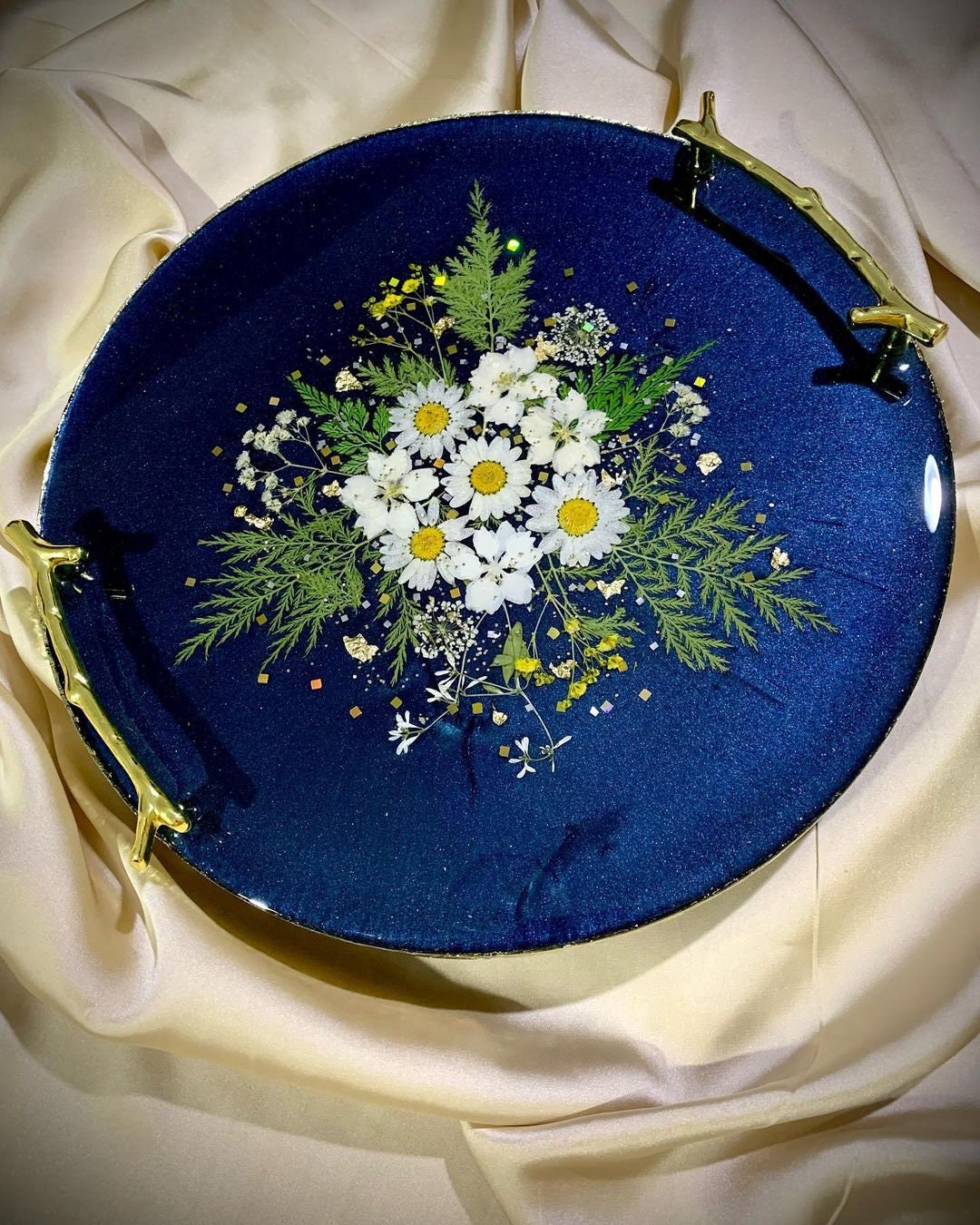 Dried Flowers Resin Tray With Handles, Decorative Vanity Tray, Gift for ...