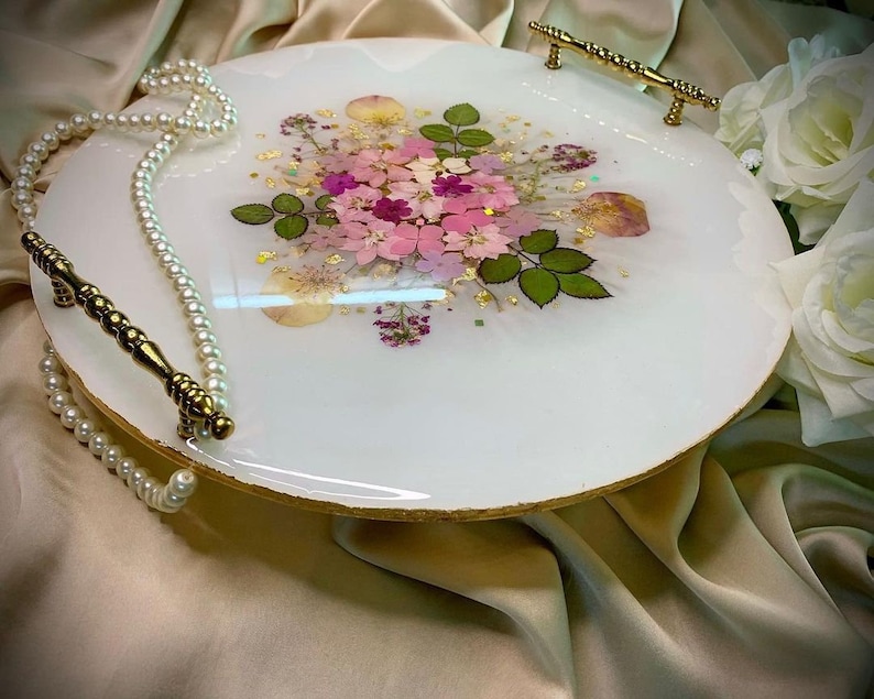 Dried Flowers Resin Tray With Handles, Home Decor, Gift for Her ...