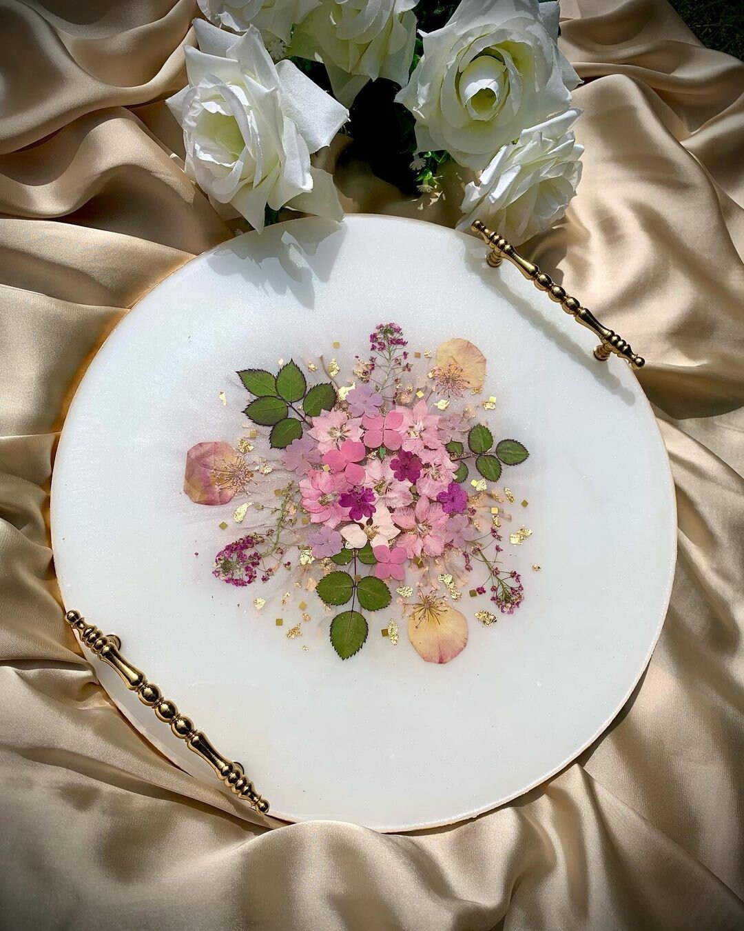 Dried Flowers Resin Tray With Handles, Home Decor, Gift for Her ...