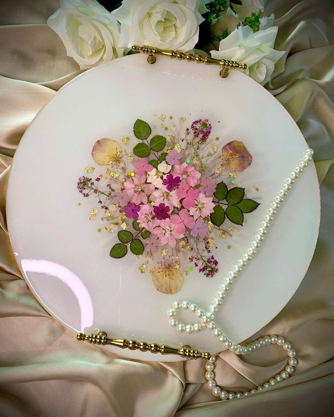 Dried Flowers Resin Tray With Handles, Home Decor, Gift for Her ...