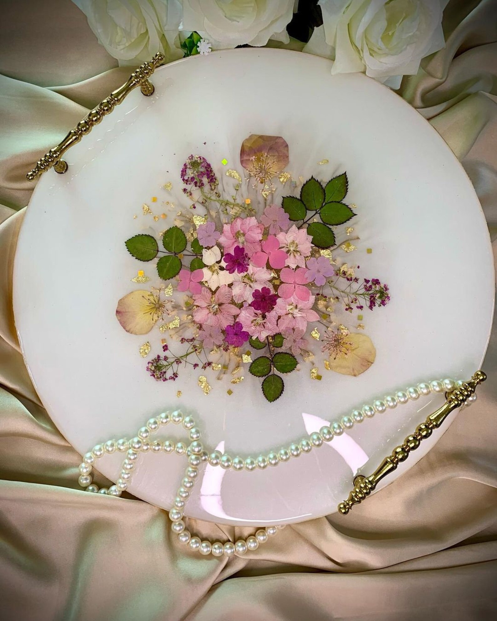 Dried Flowers Resin Tray With Handles, Home Decor, Gift for Her ...