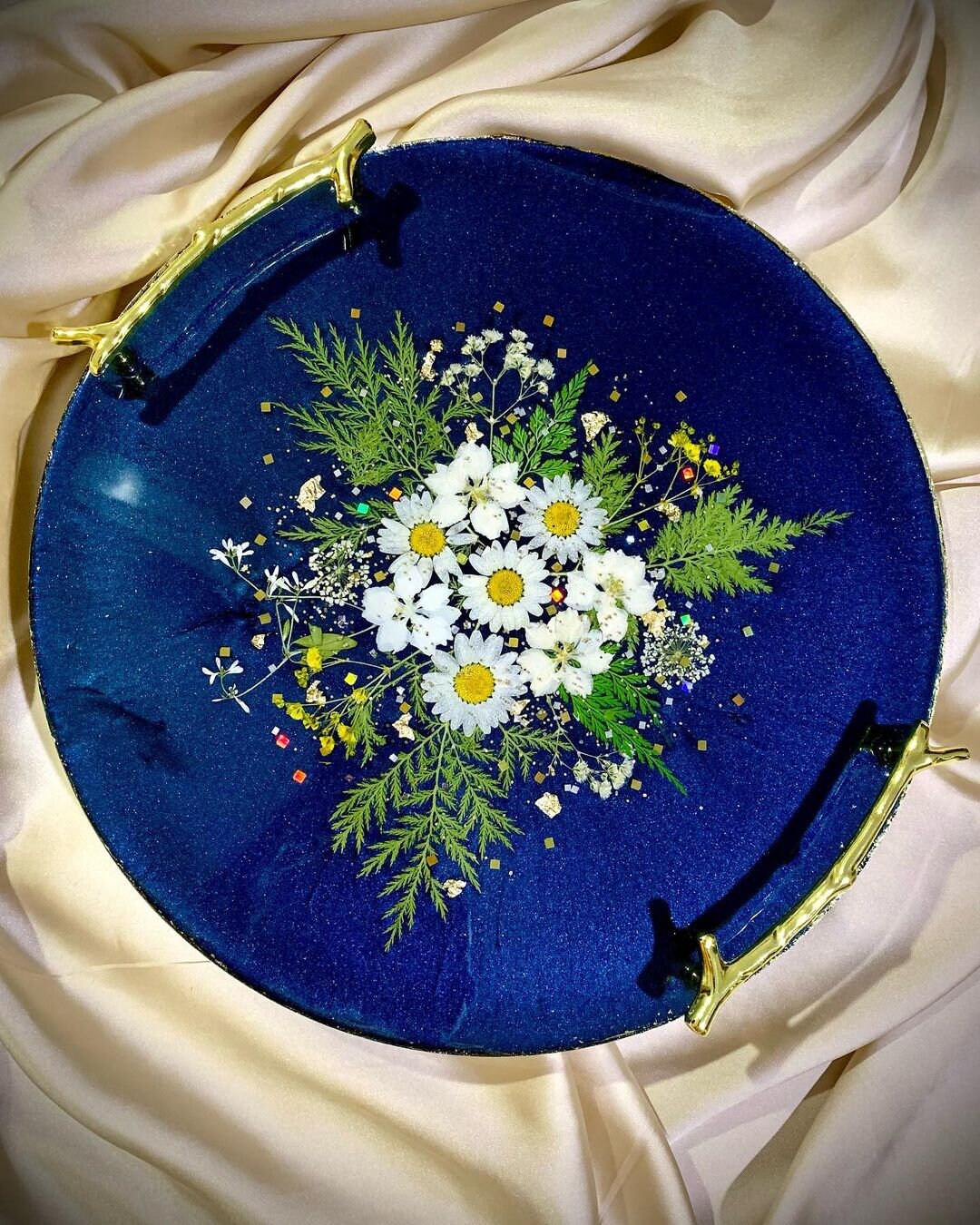 Dried Flowers Resin Tray With Handles, Decorative Vanity Tray, Gift for ...