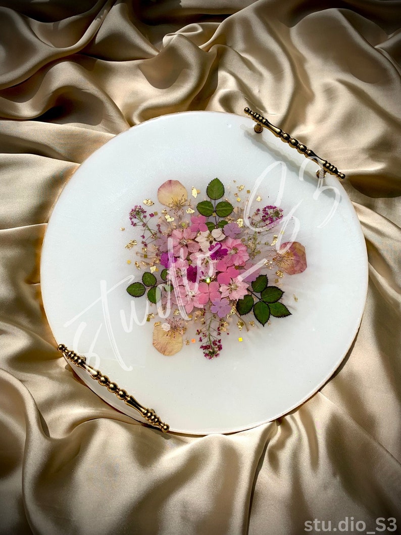 Dried Flowers Resin Tray With Handles, Home Decor, Gift for Her ...