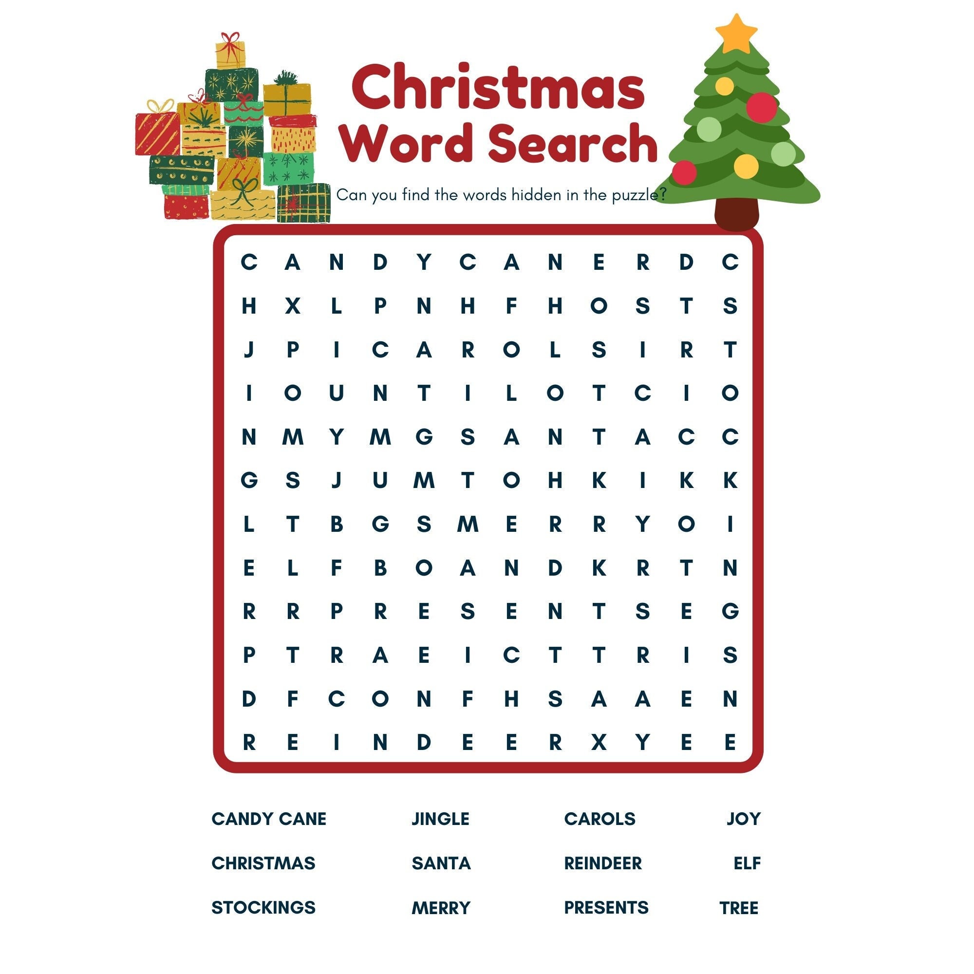 Christmas Themed Word Search 8.5 X 11 Inch - Etsy