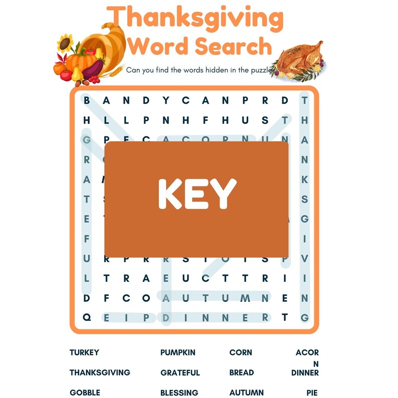 Thanksgiving Themed Word Search 8.5 X 11 Inch - Etsy