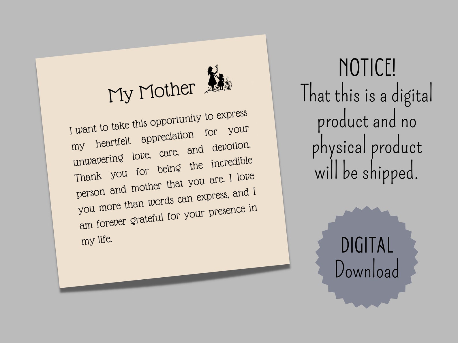 Printable Mother's Day Card, Mother's Day Letter, Mother's Day Poem ...