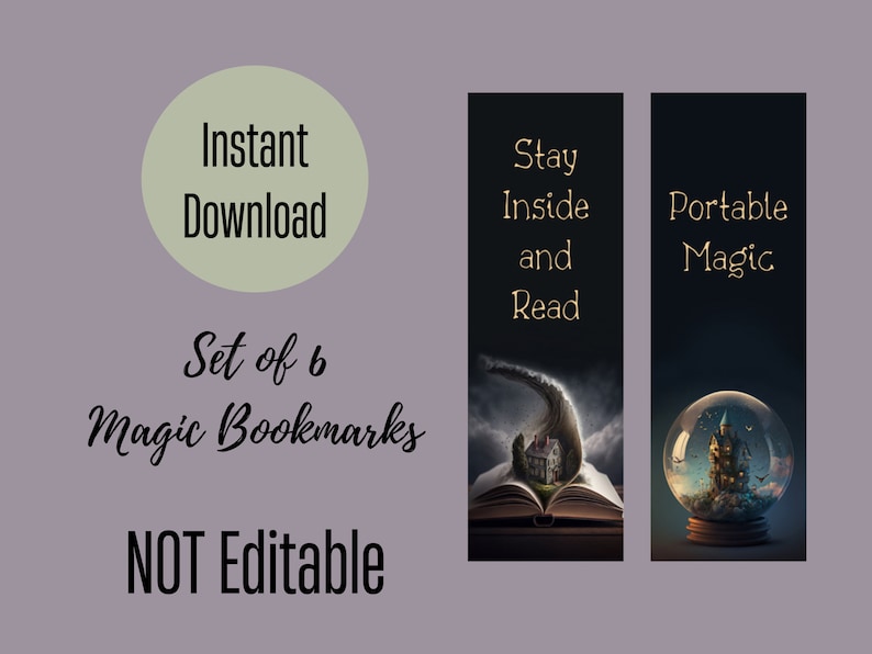 Printable Bookmarks, Digital Download, Magic Bookmark Set of 6, Instant ...