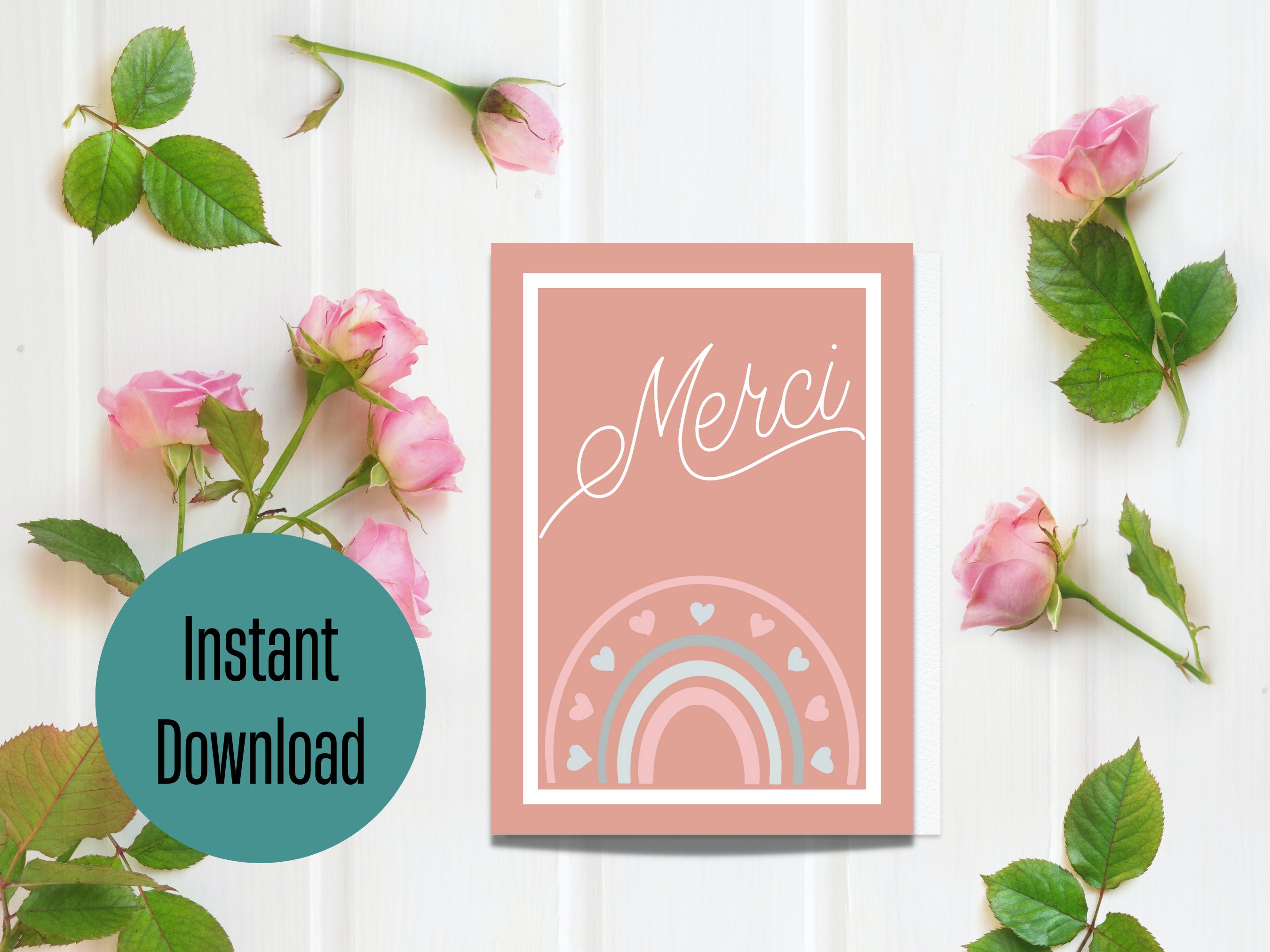 Printable Thank You Card, Merci Card, Printable Merci Card, Folded ...