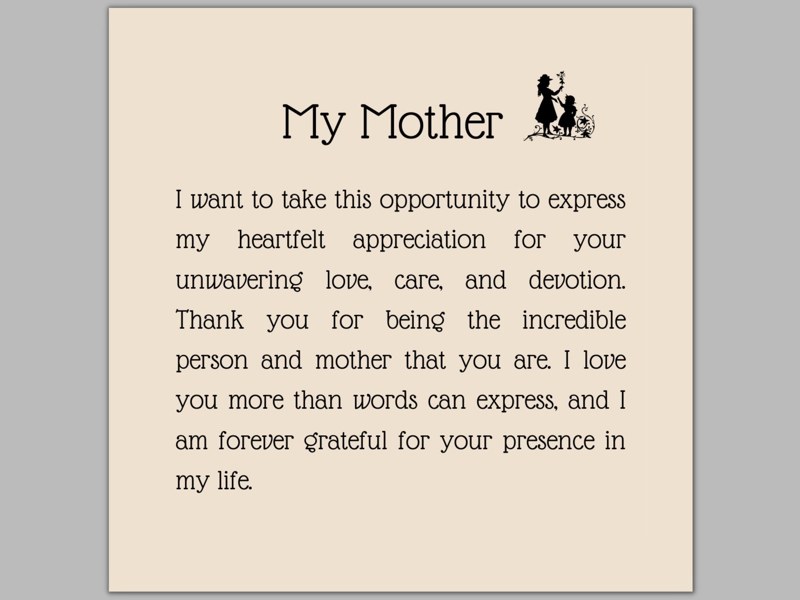 Printable Mother's Day Card, Mother's Day Letter, Mother's Day Poem ...