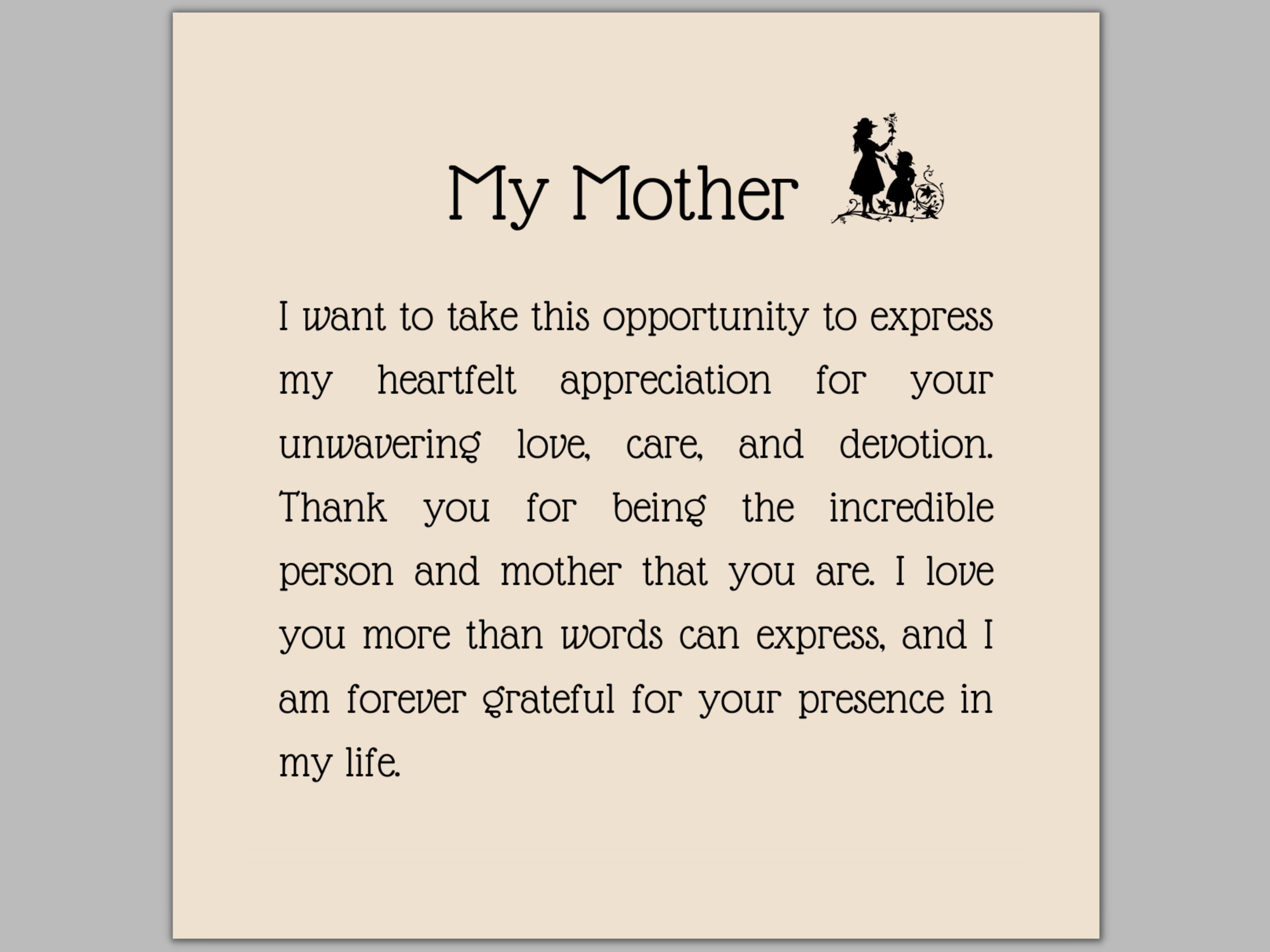 Printable Mother's Day Card, Mother's Day Letter, Mother's Day Poem ...
