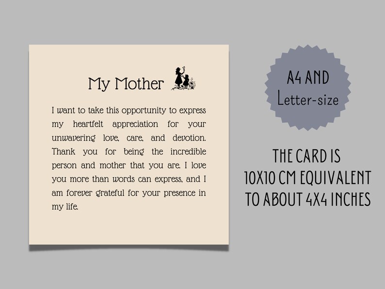 Printable Mother's Day Card, Mother's Day Letter, Mother's Day Poem ...