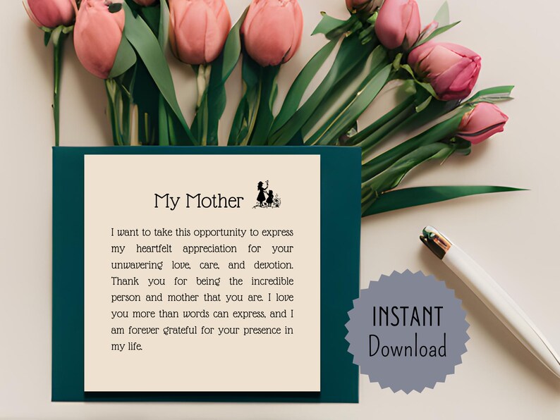 Printable Mother's Day Card, Mother's Day Letter, Mother's Day Poem ...