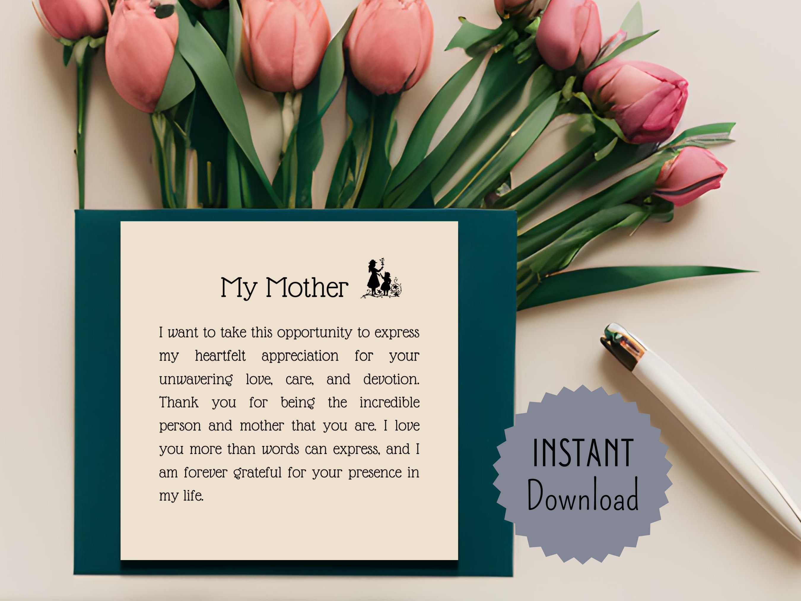 Printable Mother's Day Card, Mother's Day Letter, Mother's Day Poem ...