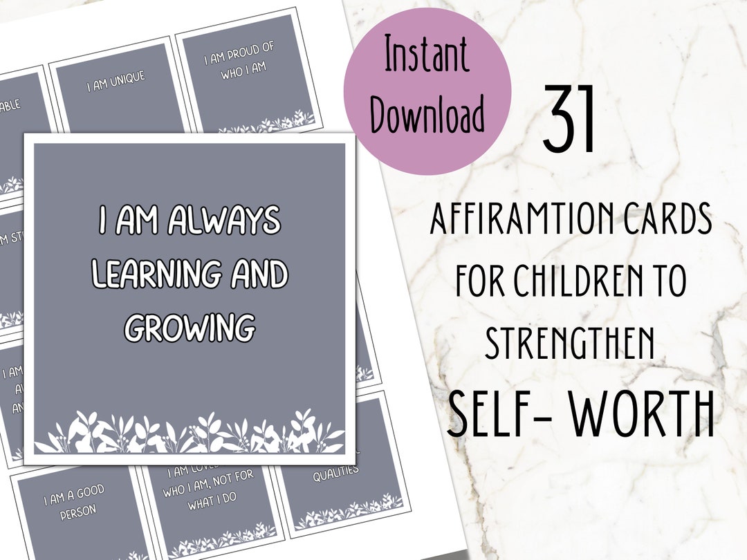 Printable Self-worth Affirmation Cards for Children and Teenagers ...