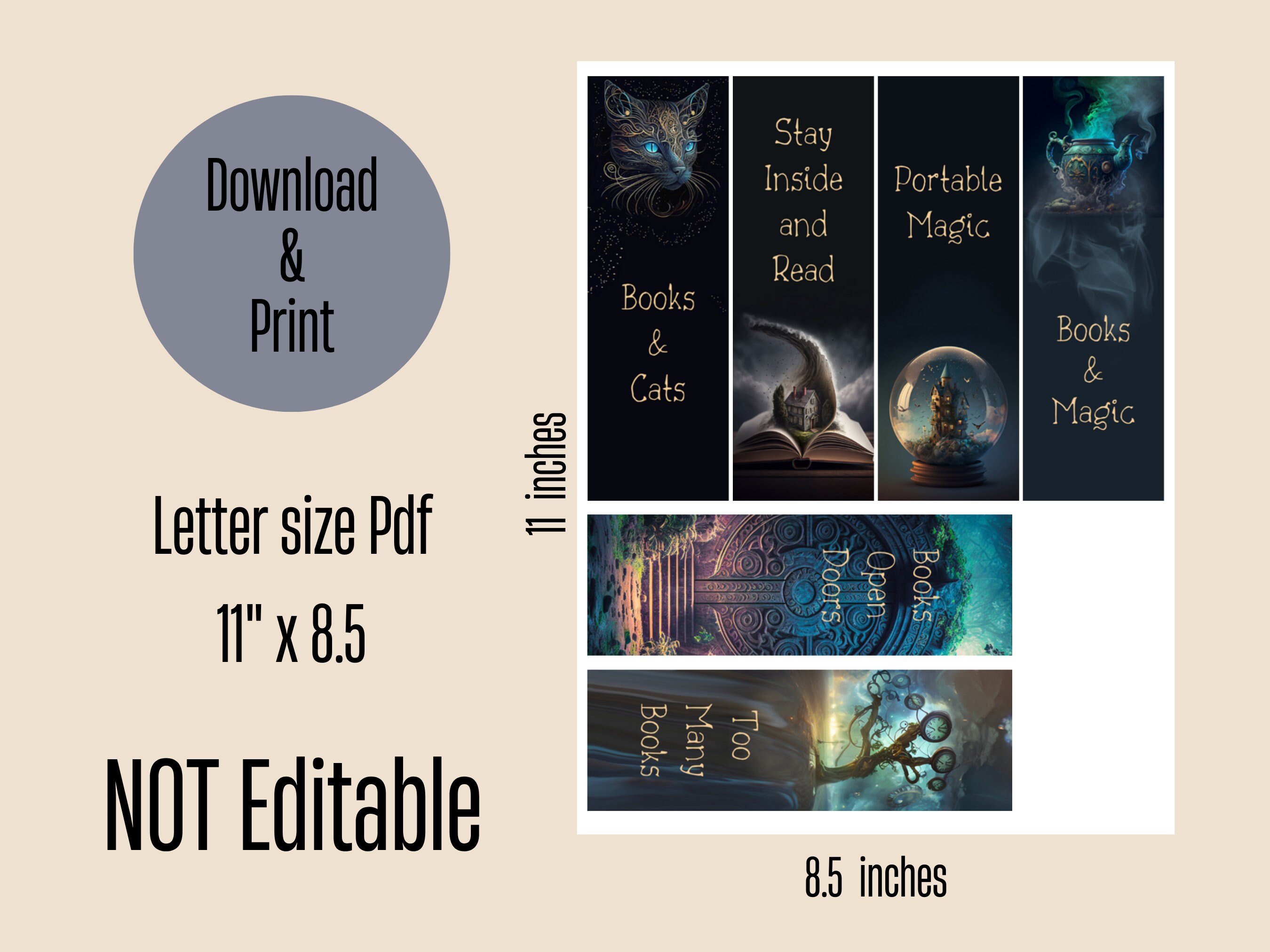 Printable Bookmarks, Digital Download, Magic Bookmark Set of 6, Instant ...