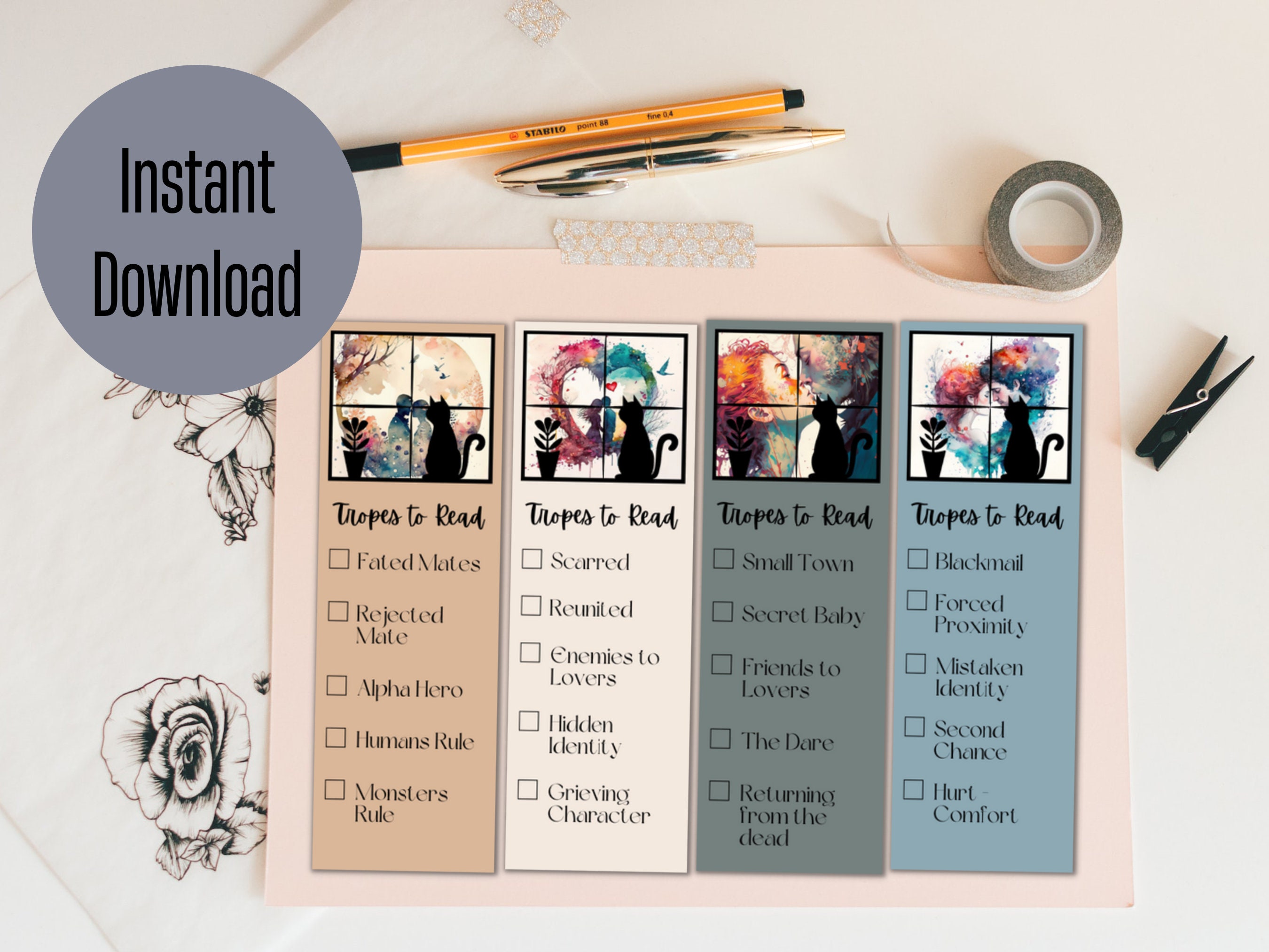 Printable Bookmarks, Reading Challenge Bookmarks, Bookmarks With Tropes ...