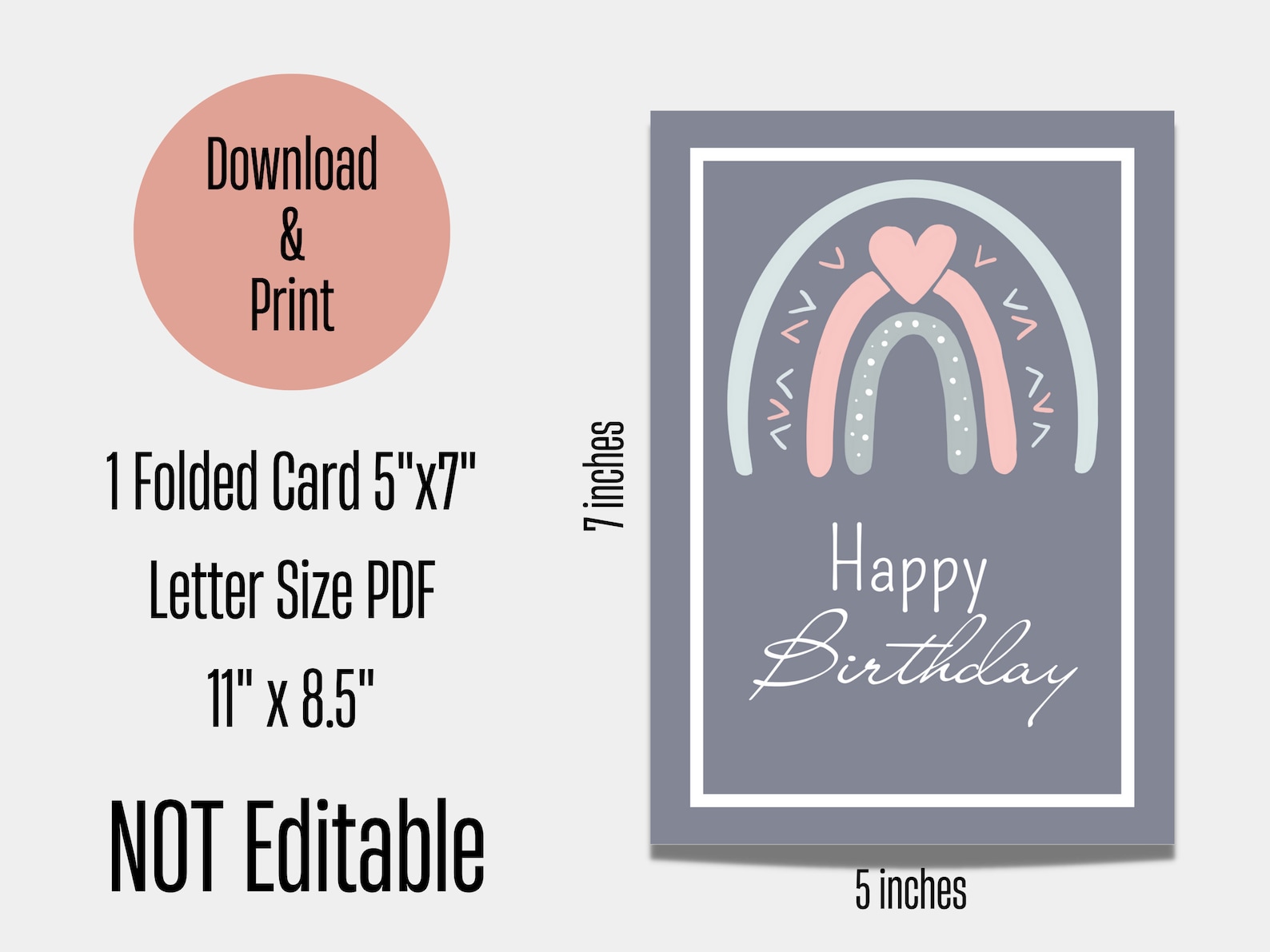 Folded Happy Birthday Card, Printable Birthday Card, DIY Boho Birthday ...