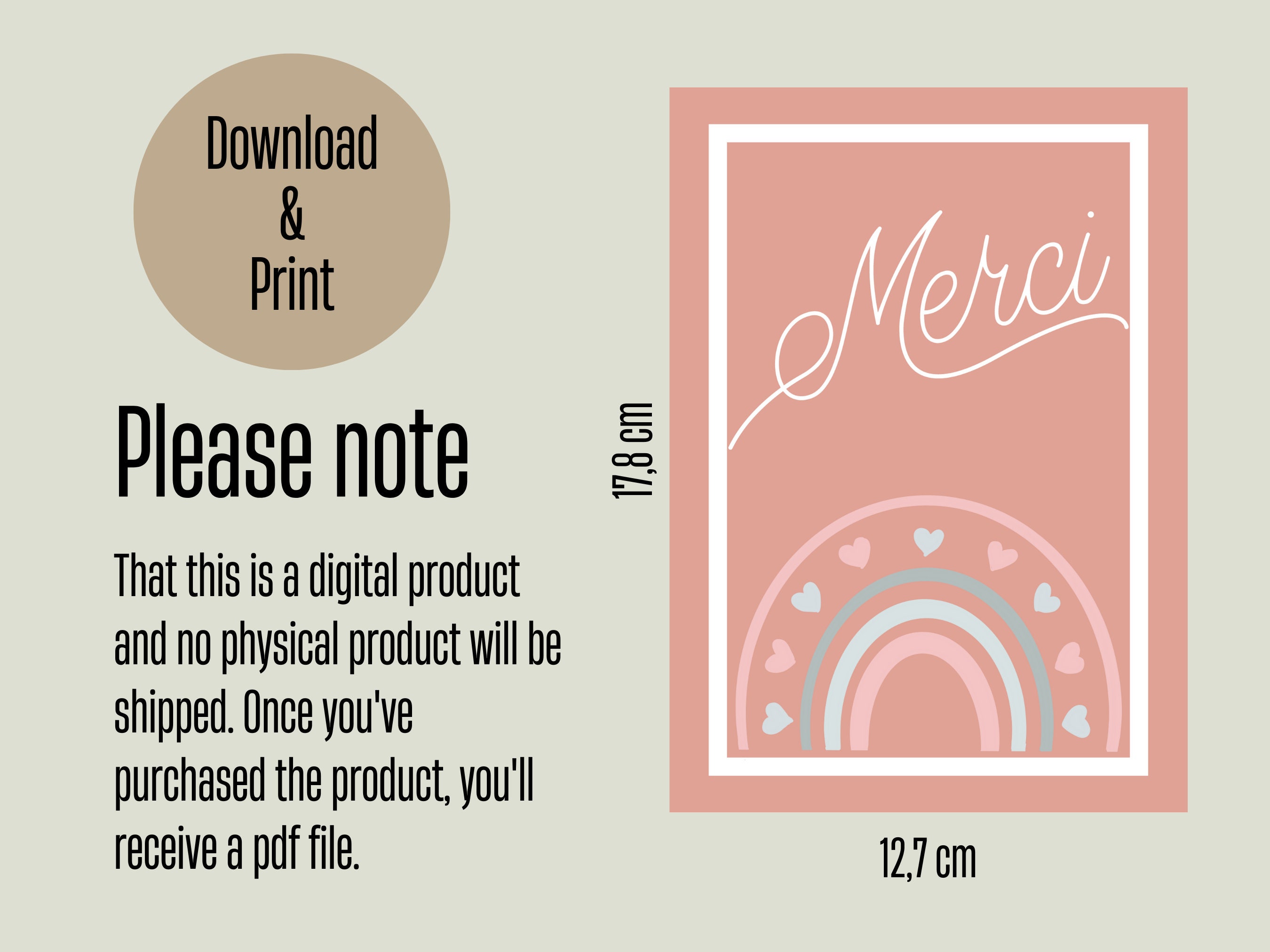 Printable Thank You Card, Merci Card, Printable Merci Card, Folded ...