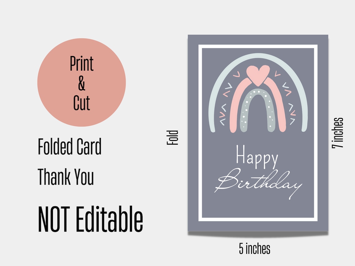 Folded Happy Birthday Card, Printable Birthday Card, DIY Boho Birthday ...