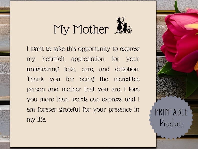 Printable Mother's Day Card, Mother's Day Letter, Mother's Day Poem ...