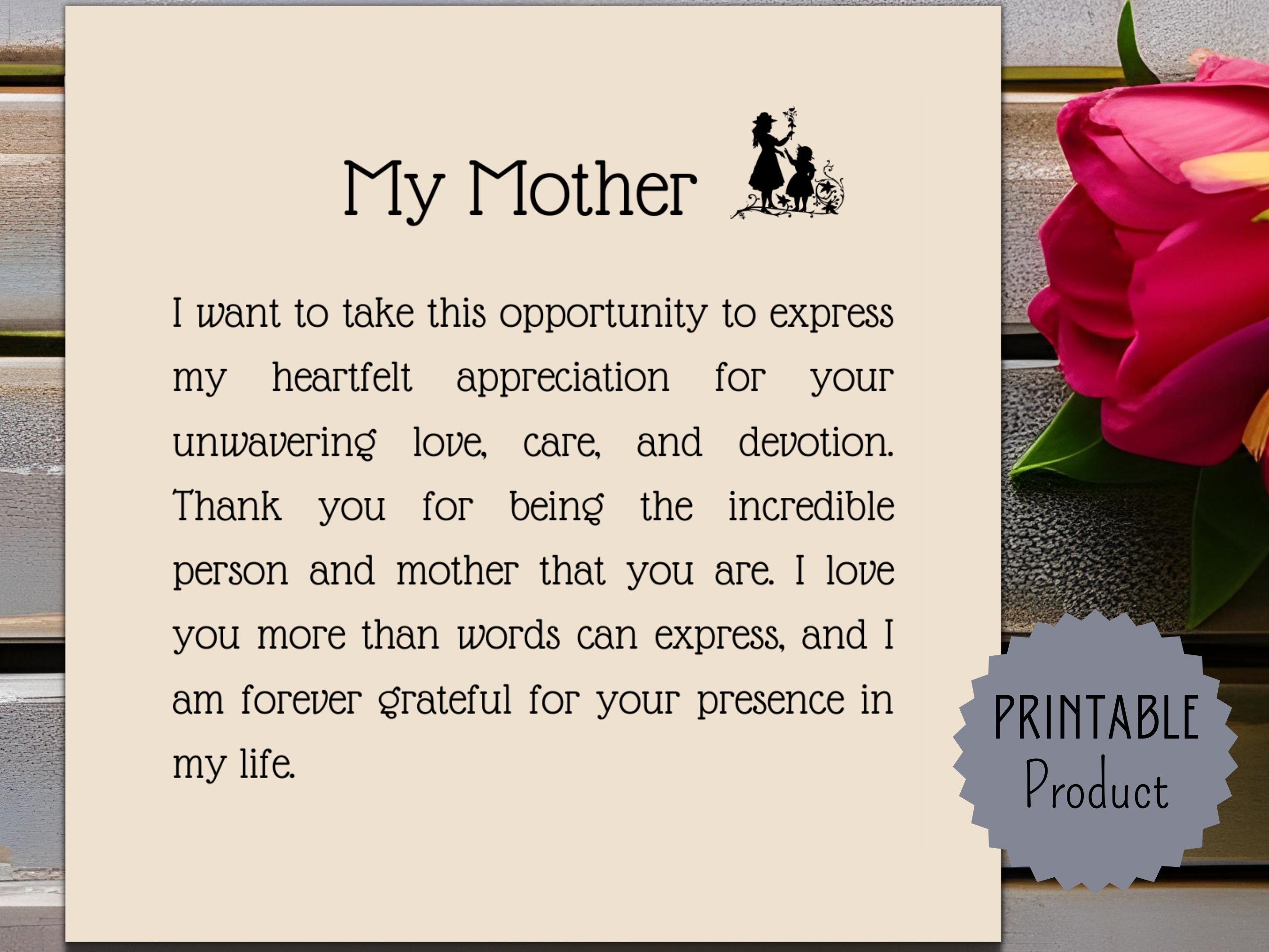 Printable Mother's Day Card, Mother's Day Letter, Mother's Day Poem ...