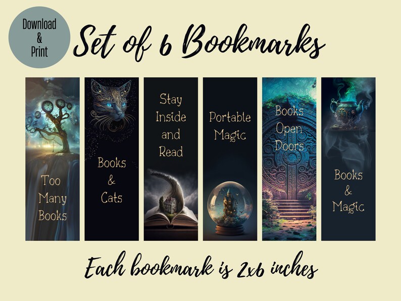 Printable Bookmarks, Digital Download, Magic Bookmark Set of 6, Instant ...