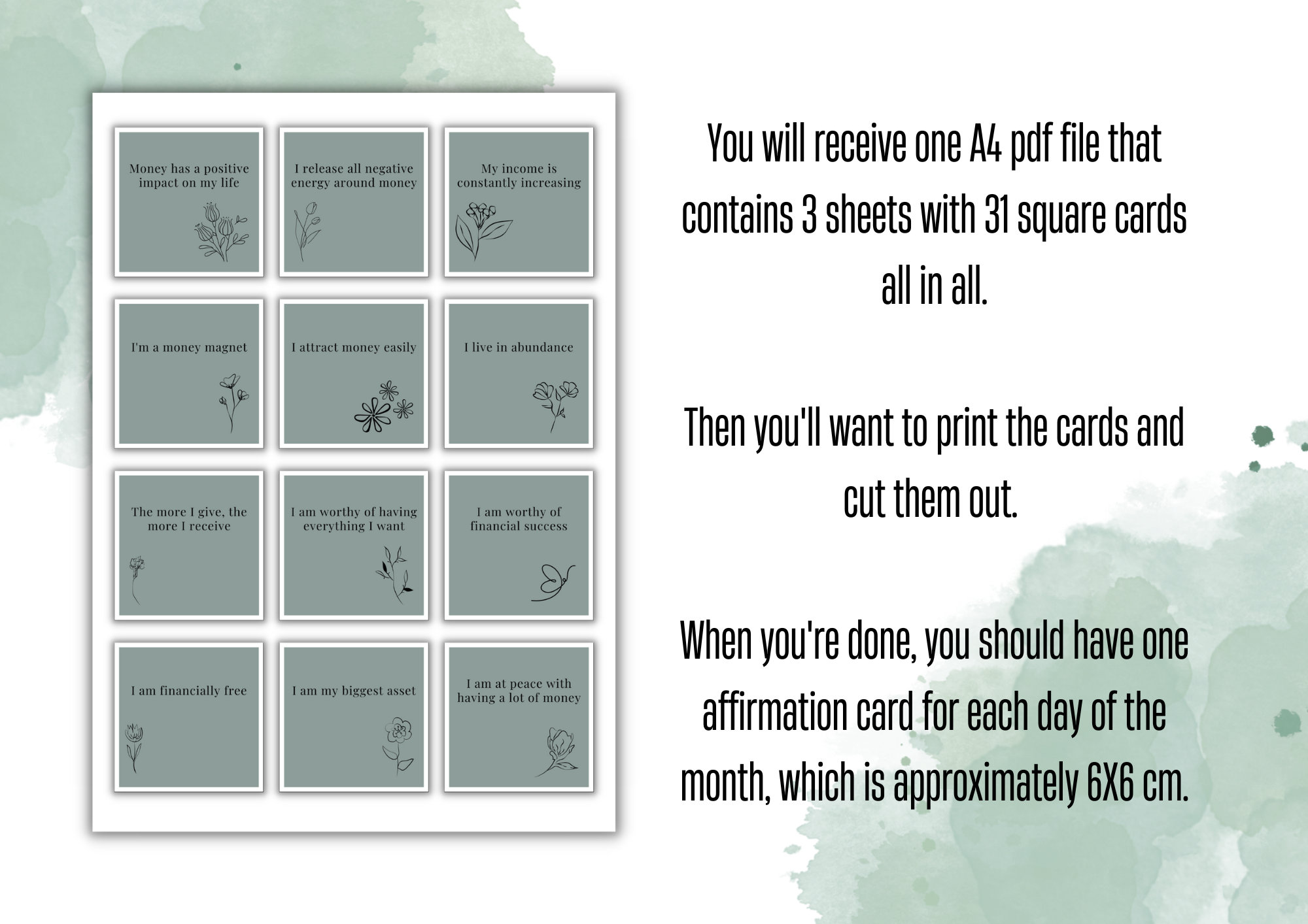 Printable Money Affirmation Cards, Instant Download, Law of Attraction ...
