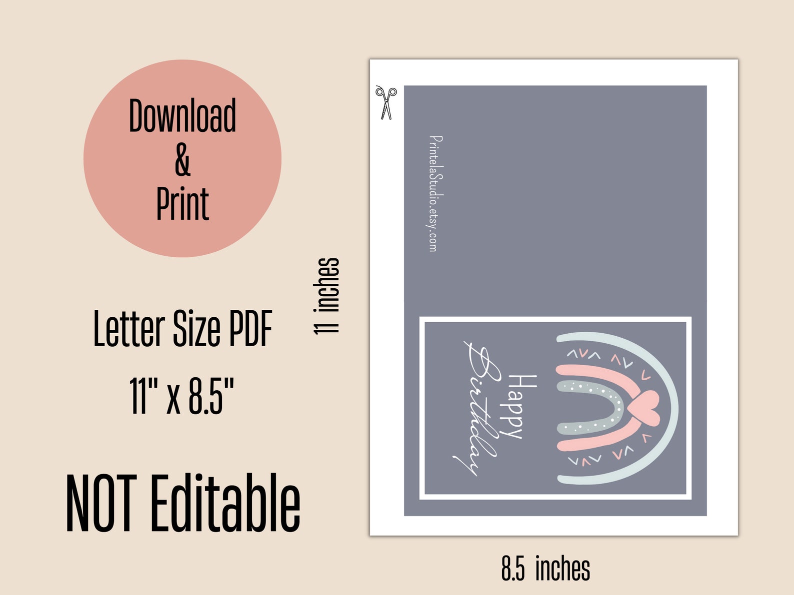 Folded Happy Birthday Card, Printable Birthday Card, DIY Boho Birthday ...