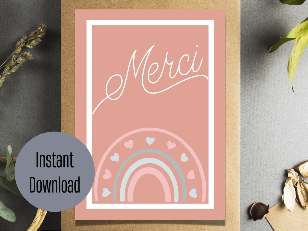 Printable Thank You Card, Merci Card, Printable Merci Card, Folded ...