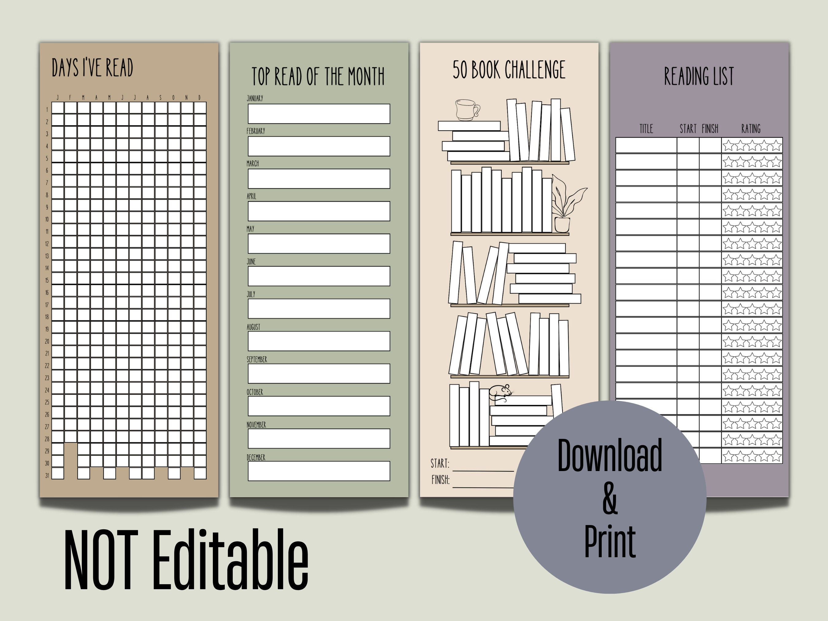 Printable Bookmarks, Reading Challenge Bookmarks, Reading Tracker ...