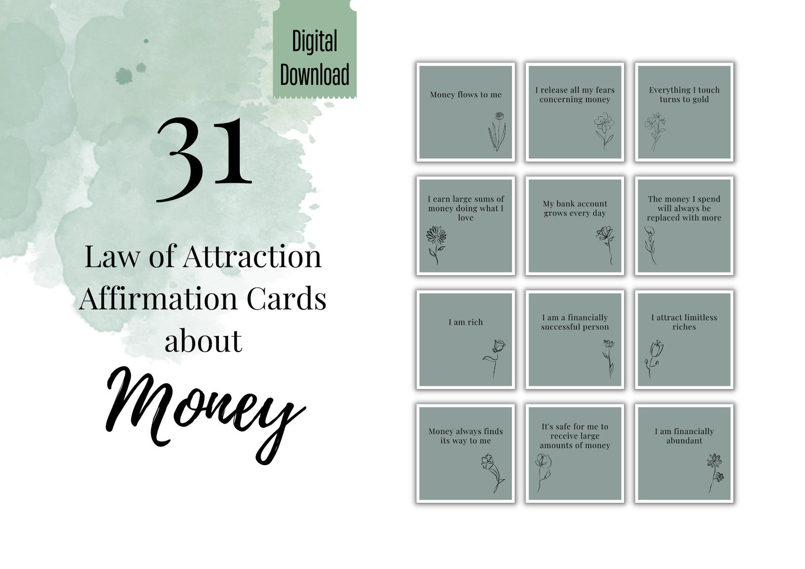 Printable Money Affirmation Cards, Instant Download, Law of Attraction ...