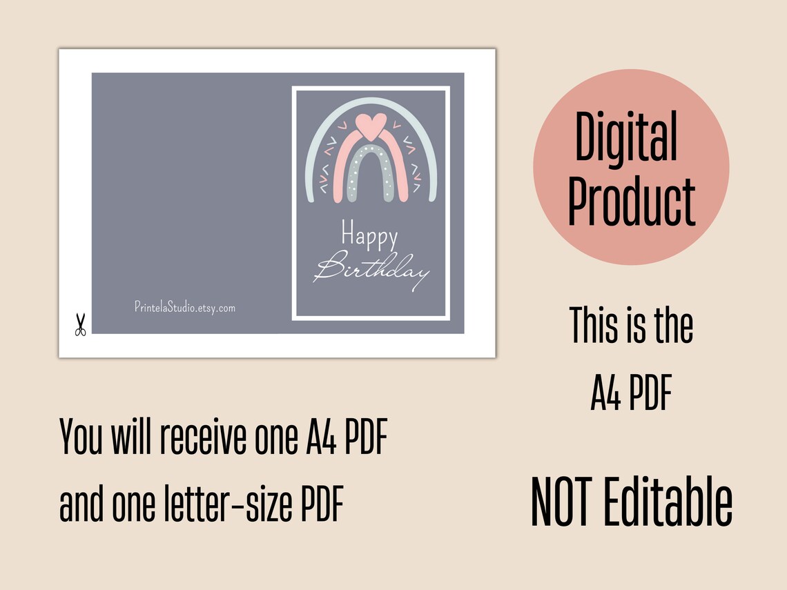 Folded Happy Birthday Card, Printable Birthday Card, DIY Boho Birthday ...