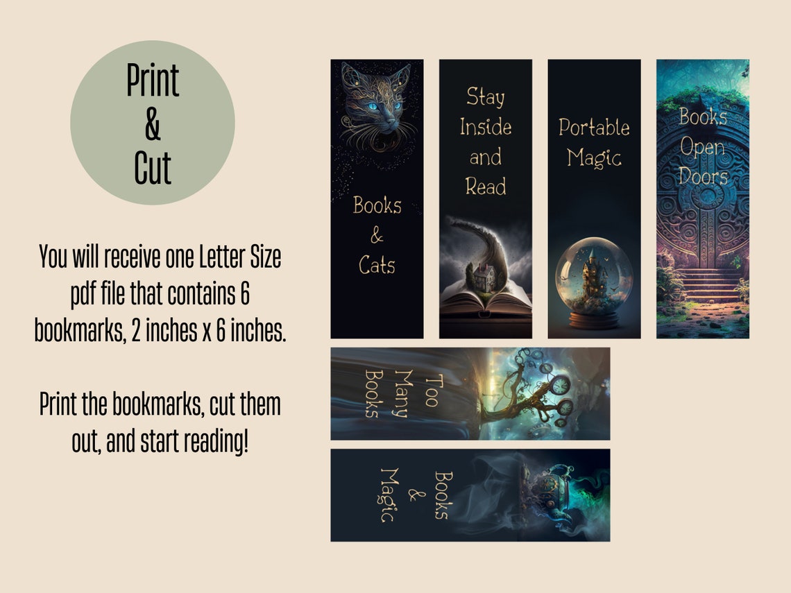 Printable Bookmarks, Digital Download, Magic Bookmark Set of 6, Instant ...