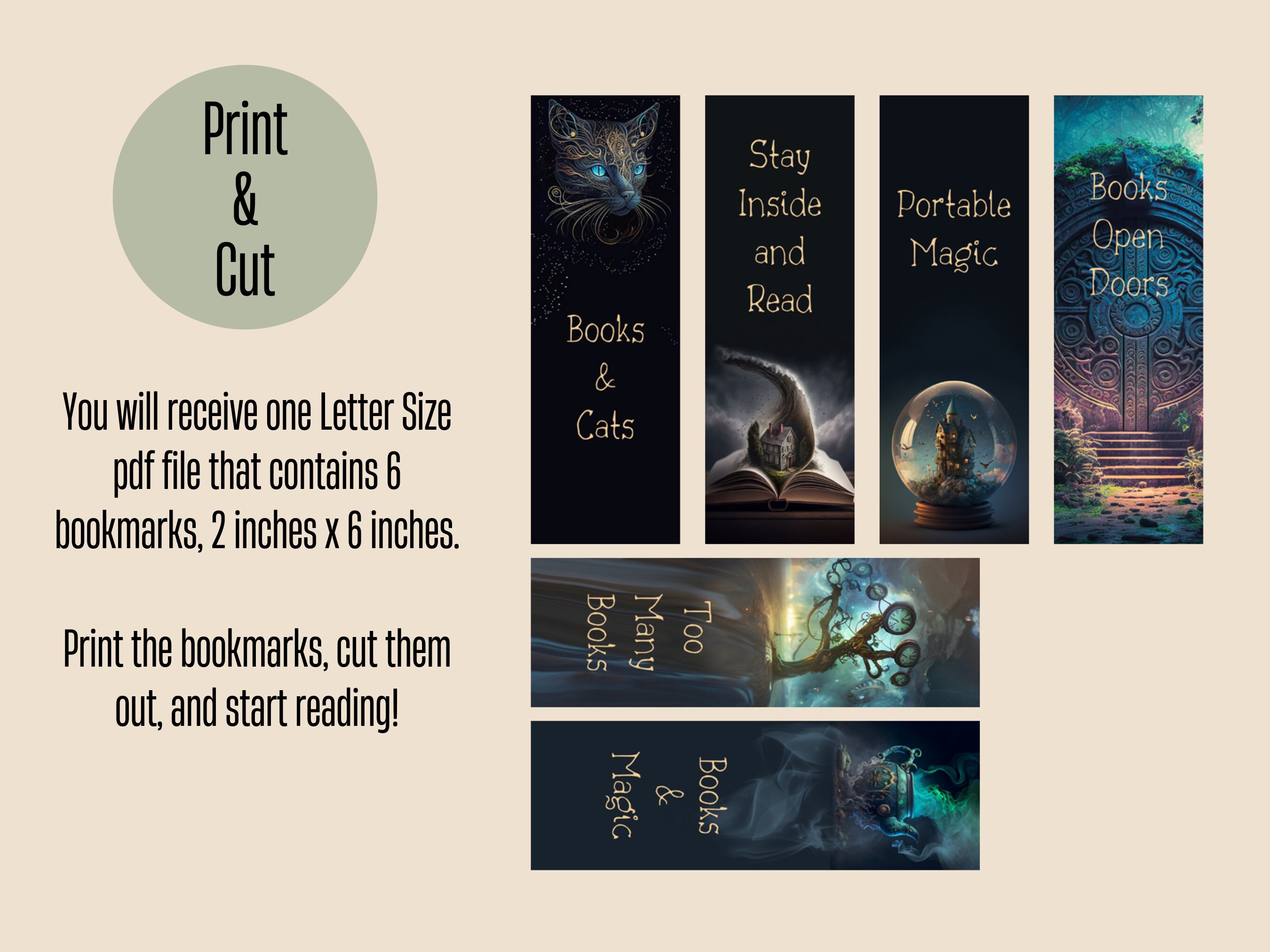 Printable Bookmarks, Digital Download, Magic Bookmark Set of 6, Instant ...