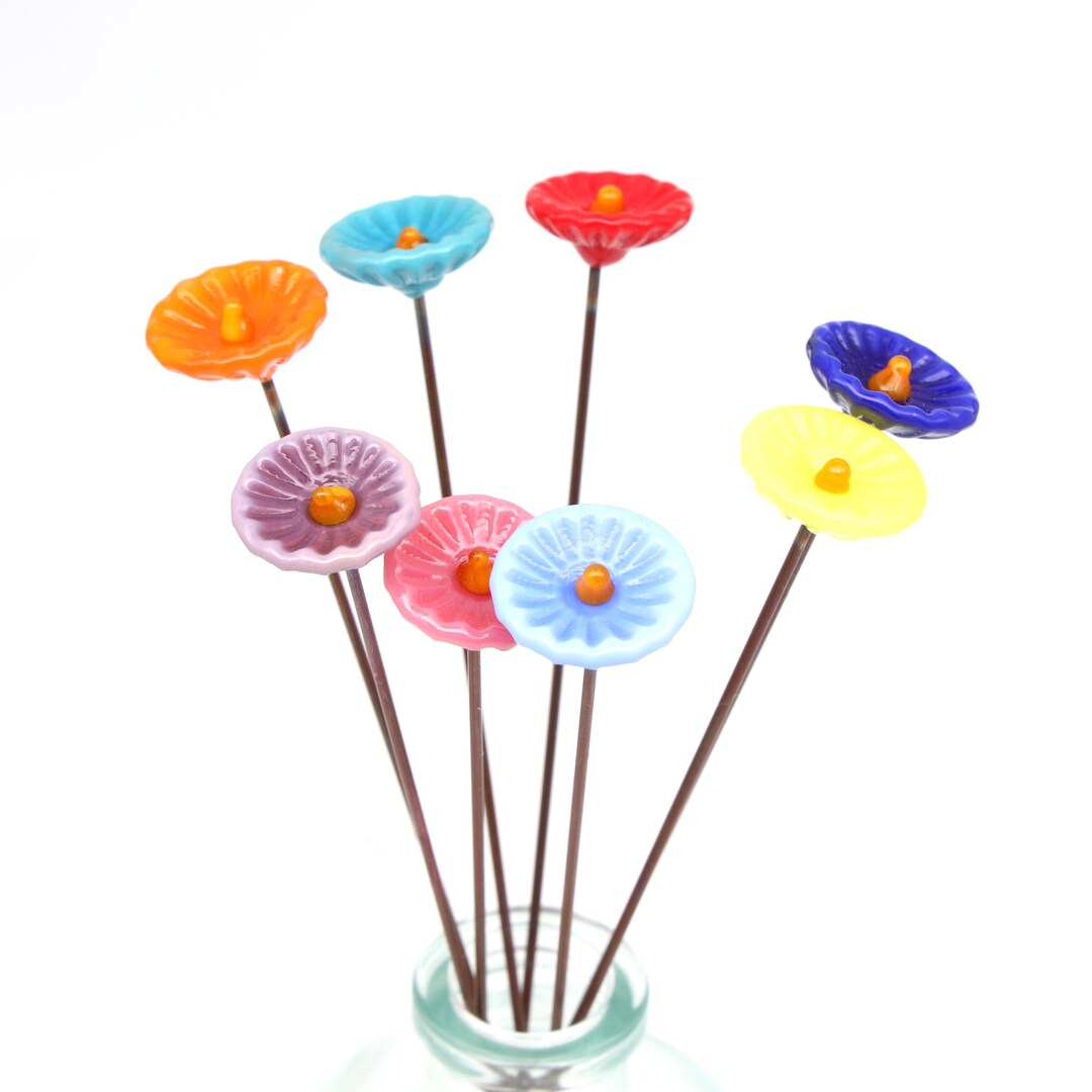 Eight Glass Flowers With Vase Opaque Rainbow Colours Everlasting ...