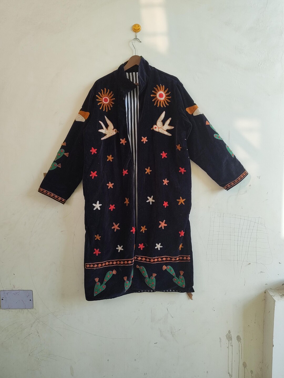 Bohemian Embroidered Long Coat Handmade Velvet Kimono Jacket - Etsy