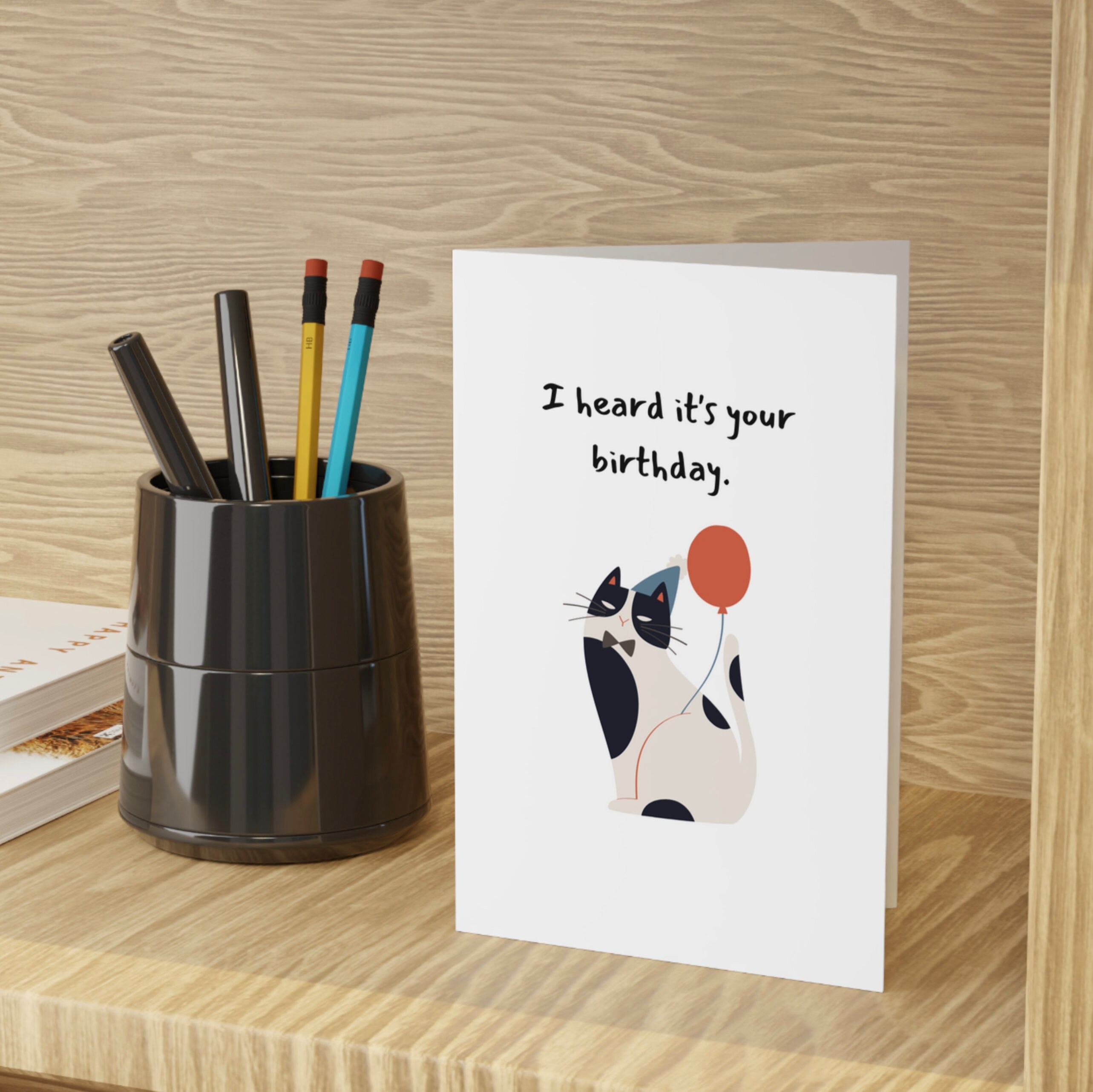 Punny Birthday Card With Cats, Tuxedo Cat With Red Balloon, Feline Fine ...