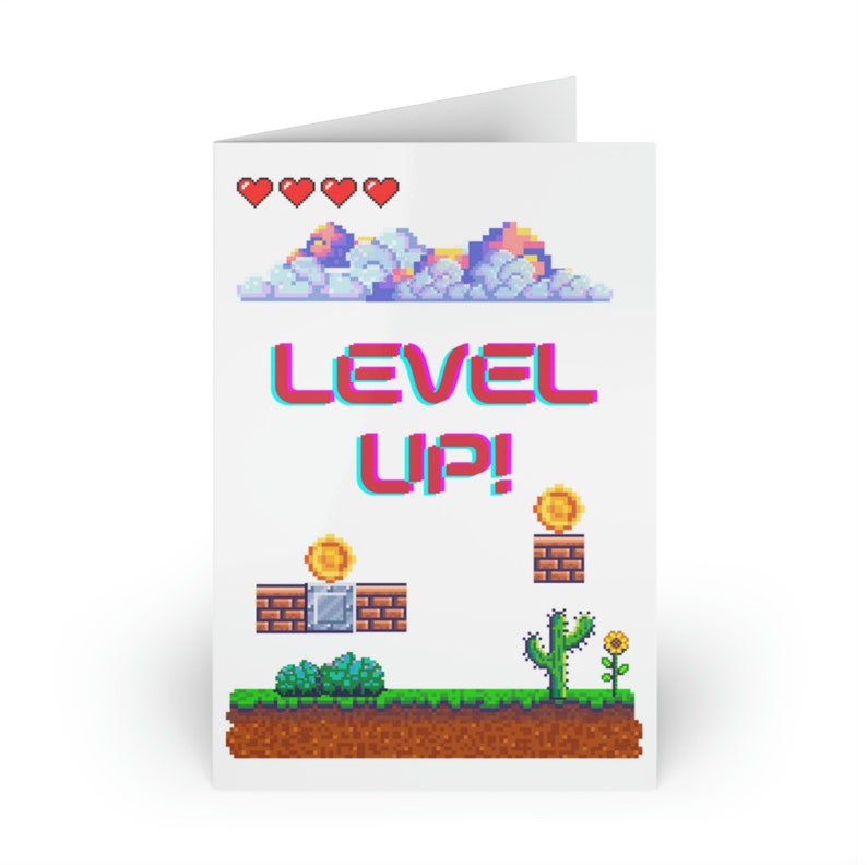 Birthday Card for Gamers, Retro Gaming Fans, Pixelated, Level Cleared ...